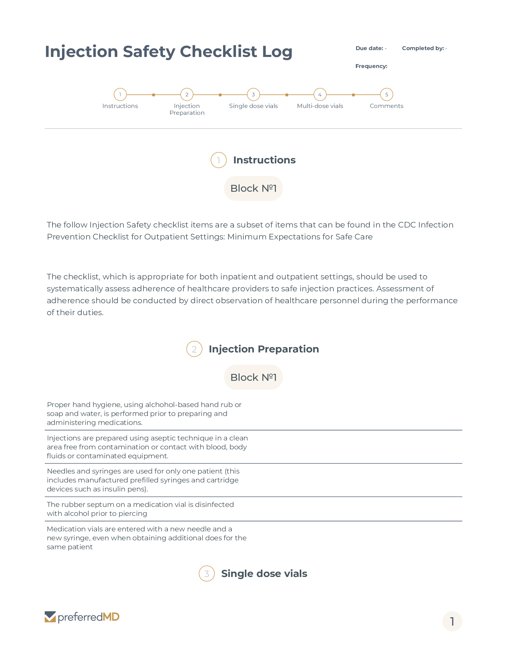 ASC Injection Safety Checklist Log template