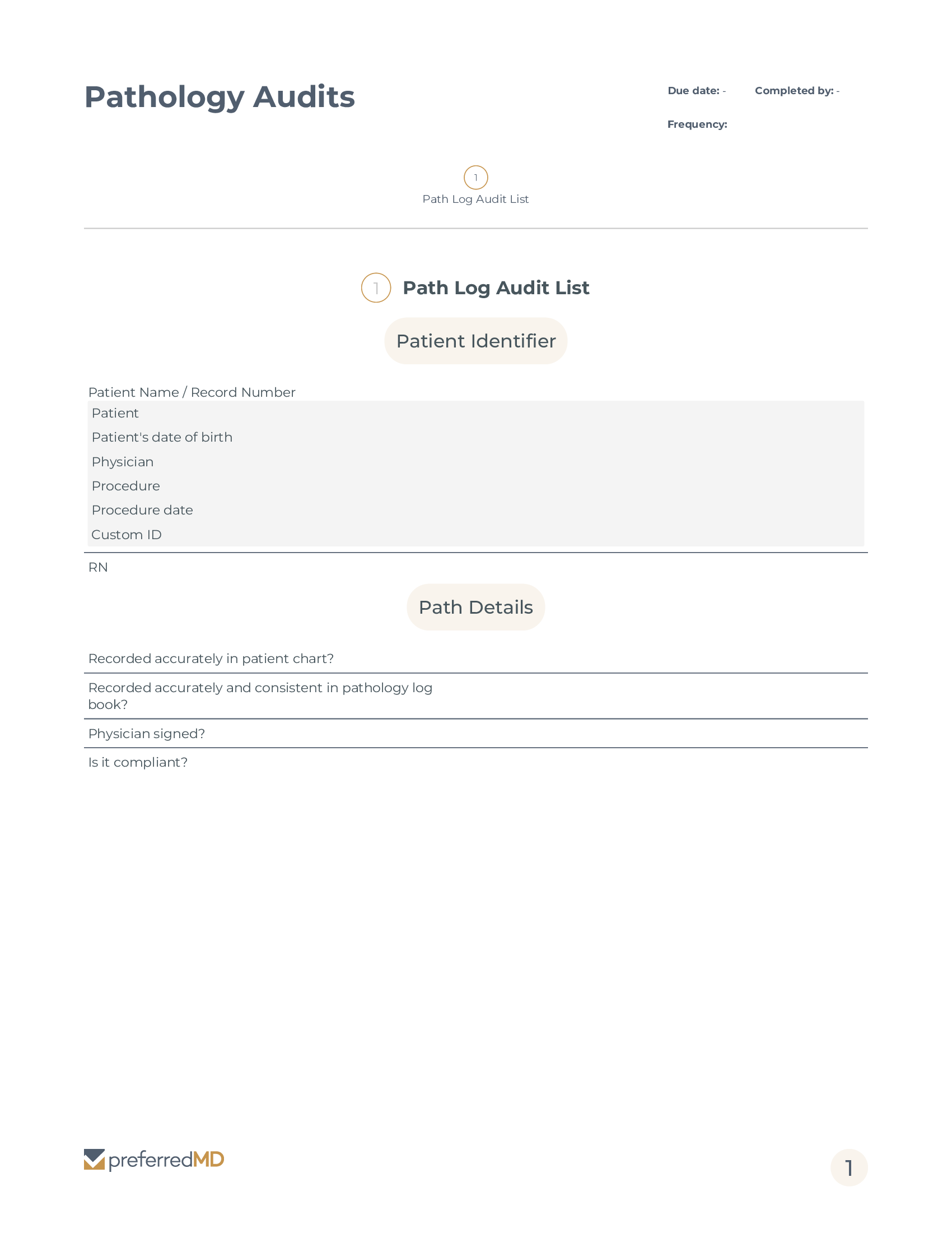 ASC Clinical Pathology Audit Log template