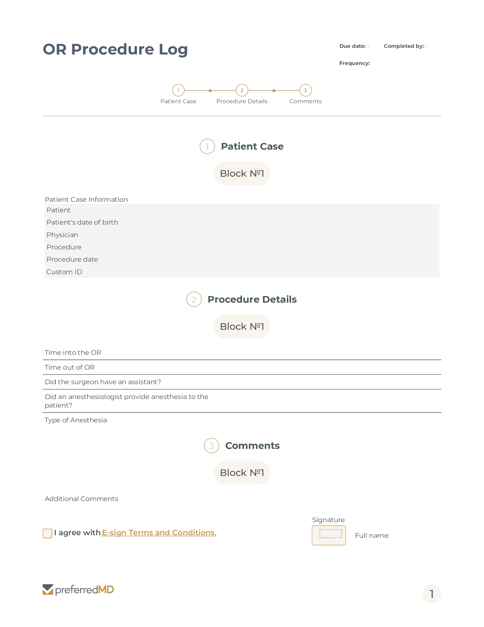 ASC OR Procedure Log template