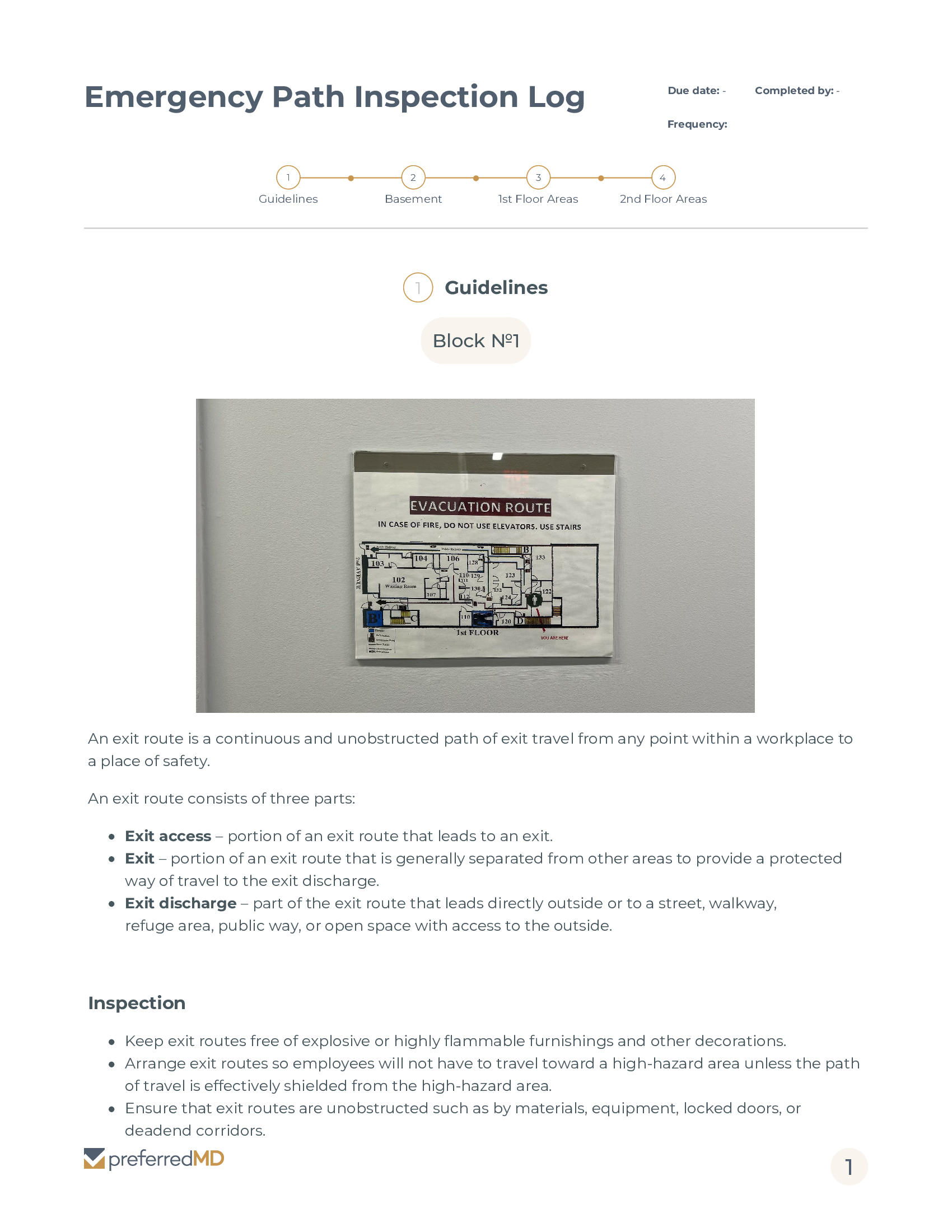 ASC Emergency Path Inspection Log template