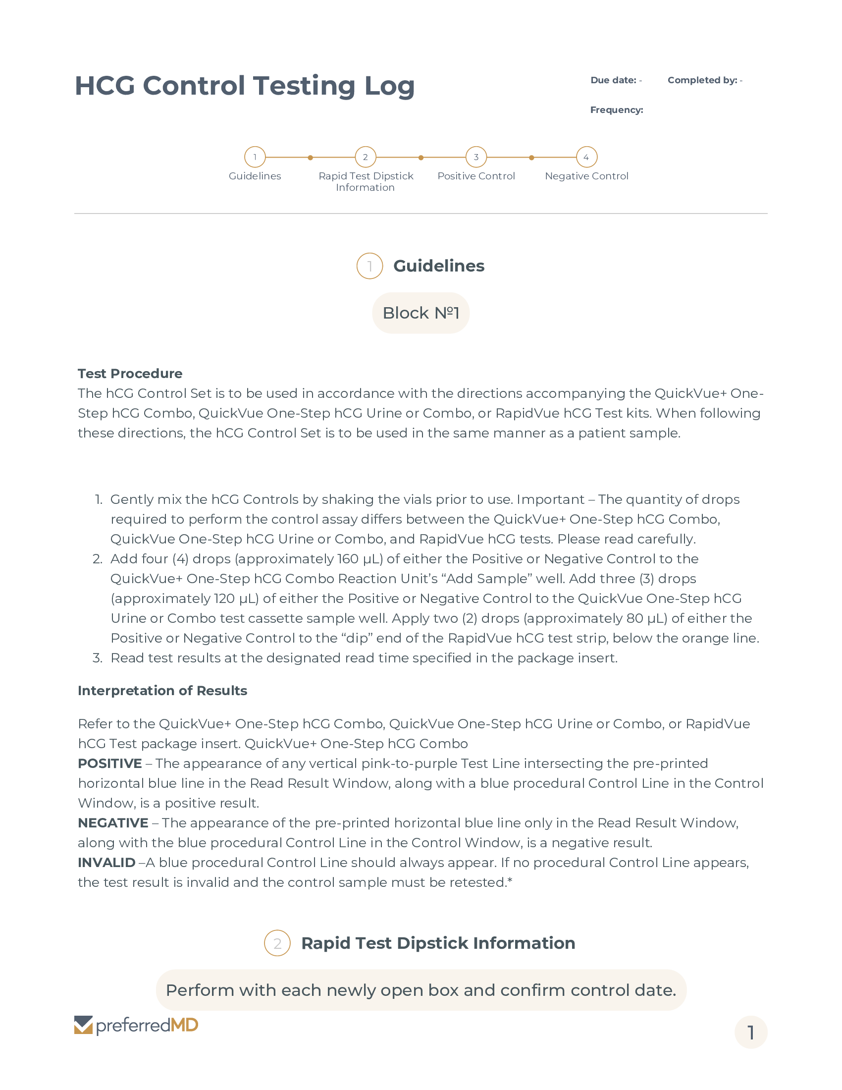 ASC HCG Control Testing Log template