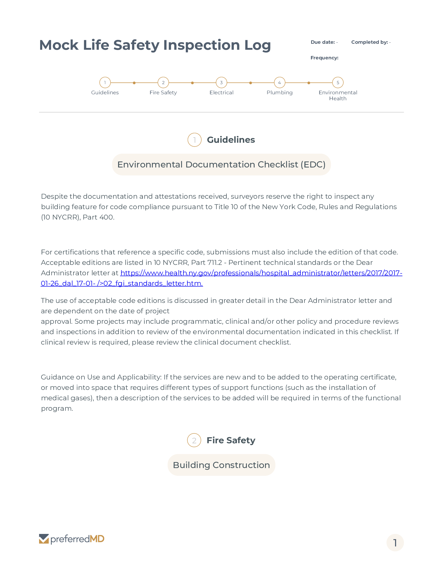 ASC Mock Life Safety Inspection Log template