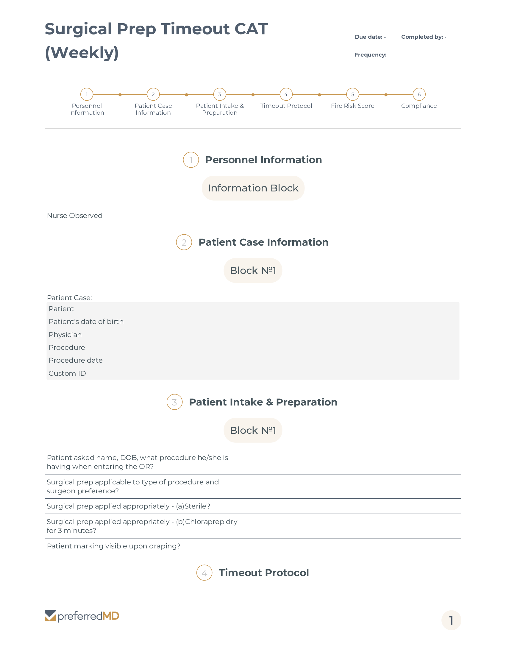 ASC Surgical Prep Timeout CAT Log template