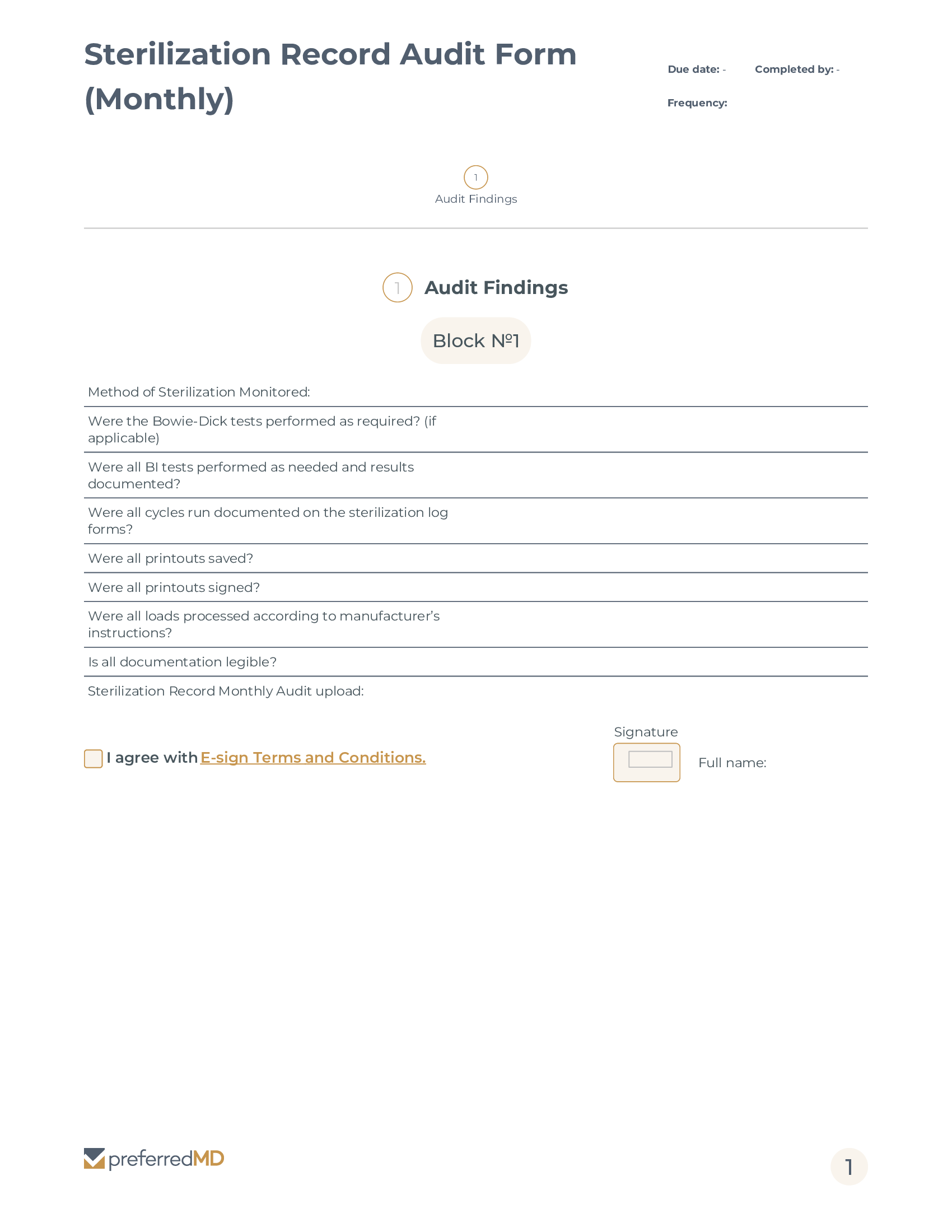 ASC Sterilization Record Audit Log template