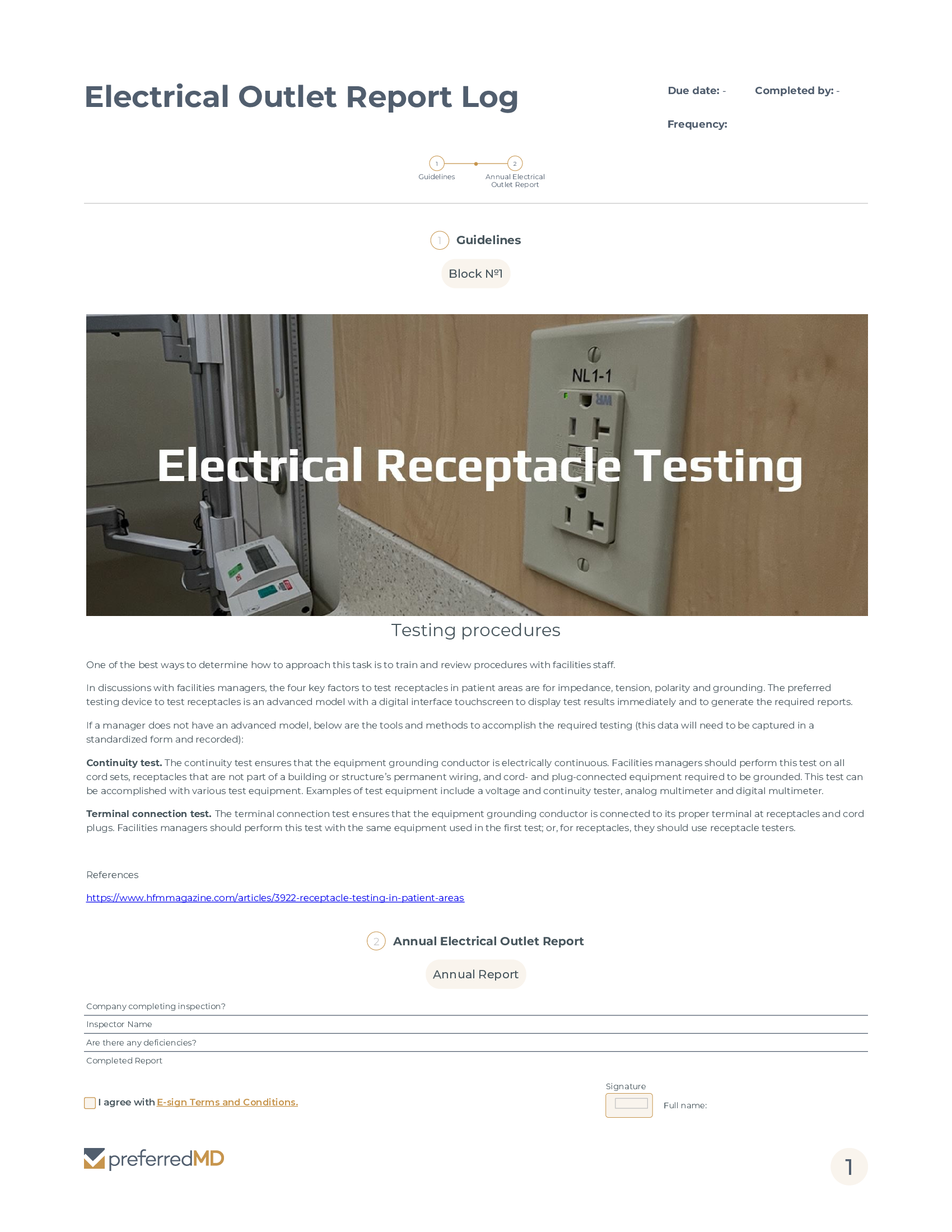 ASC Electrical Outlet Report Log template
