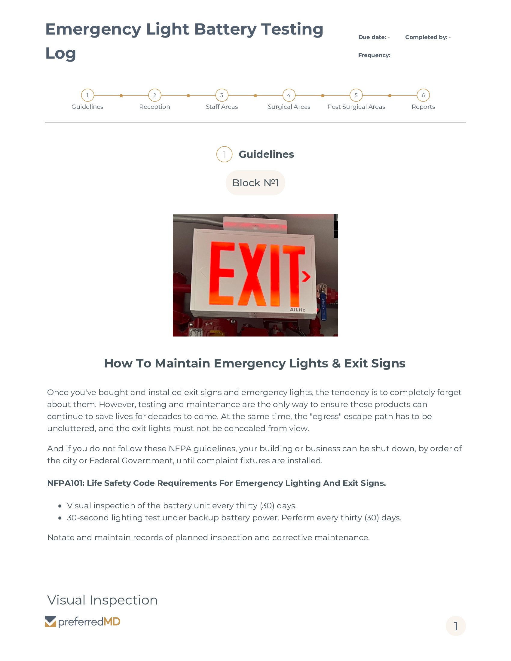 ASC Emergency Light Battery Testing Log template
