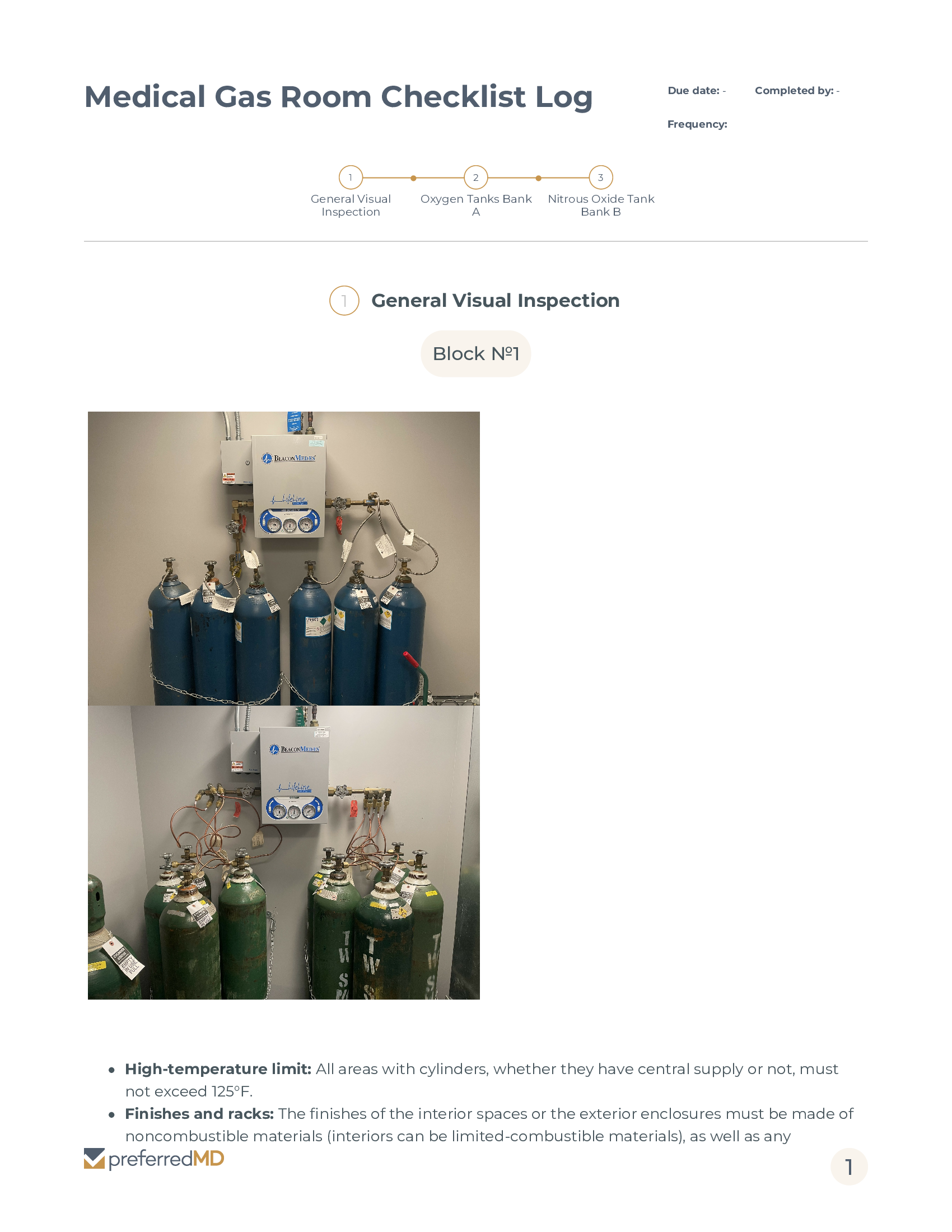 ASC Medical Gas Room Checklist Log template