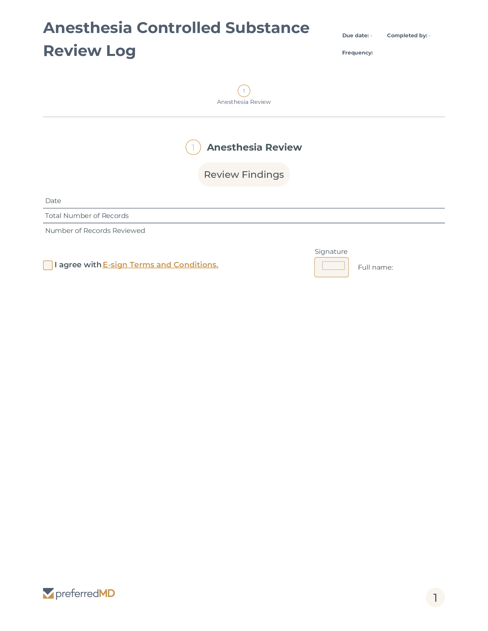 ASC Anesthesia Controlled Substance Review Log template