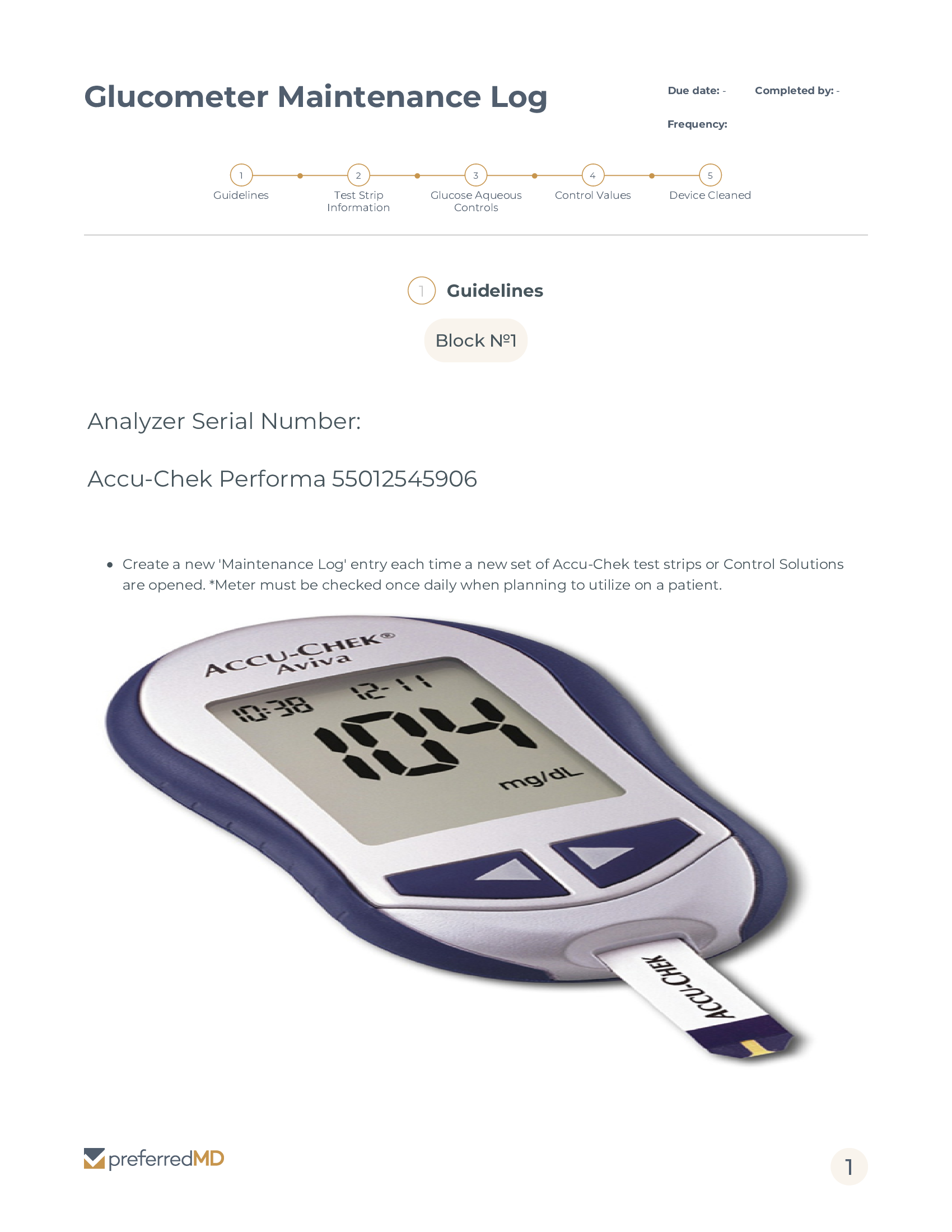 ASC Glucometer Maintenance Log template