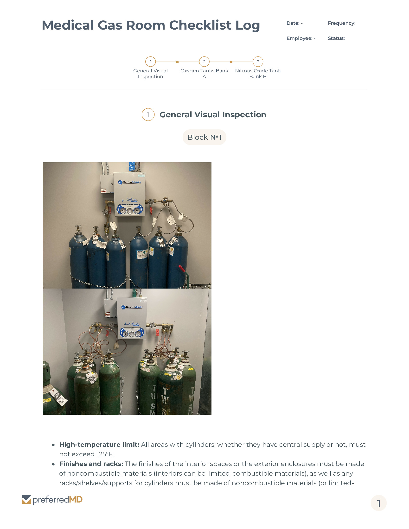 ASC Medical Gas Room Checklist Log template