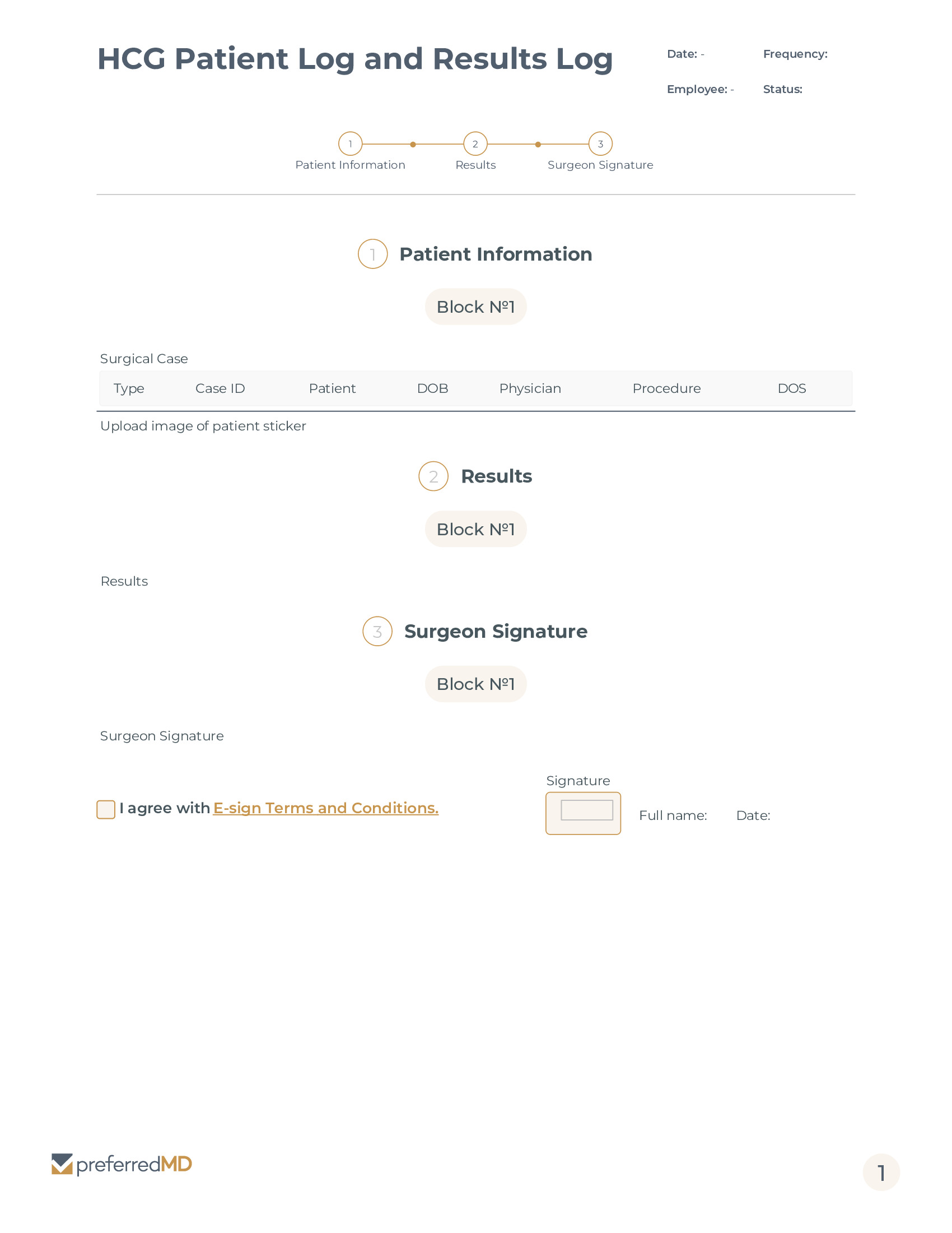 ASC HCG Patient Results Log template