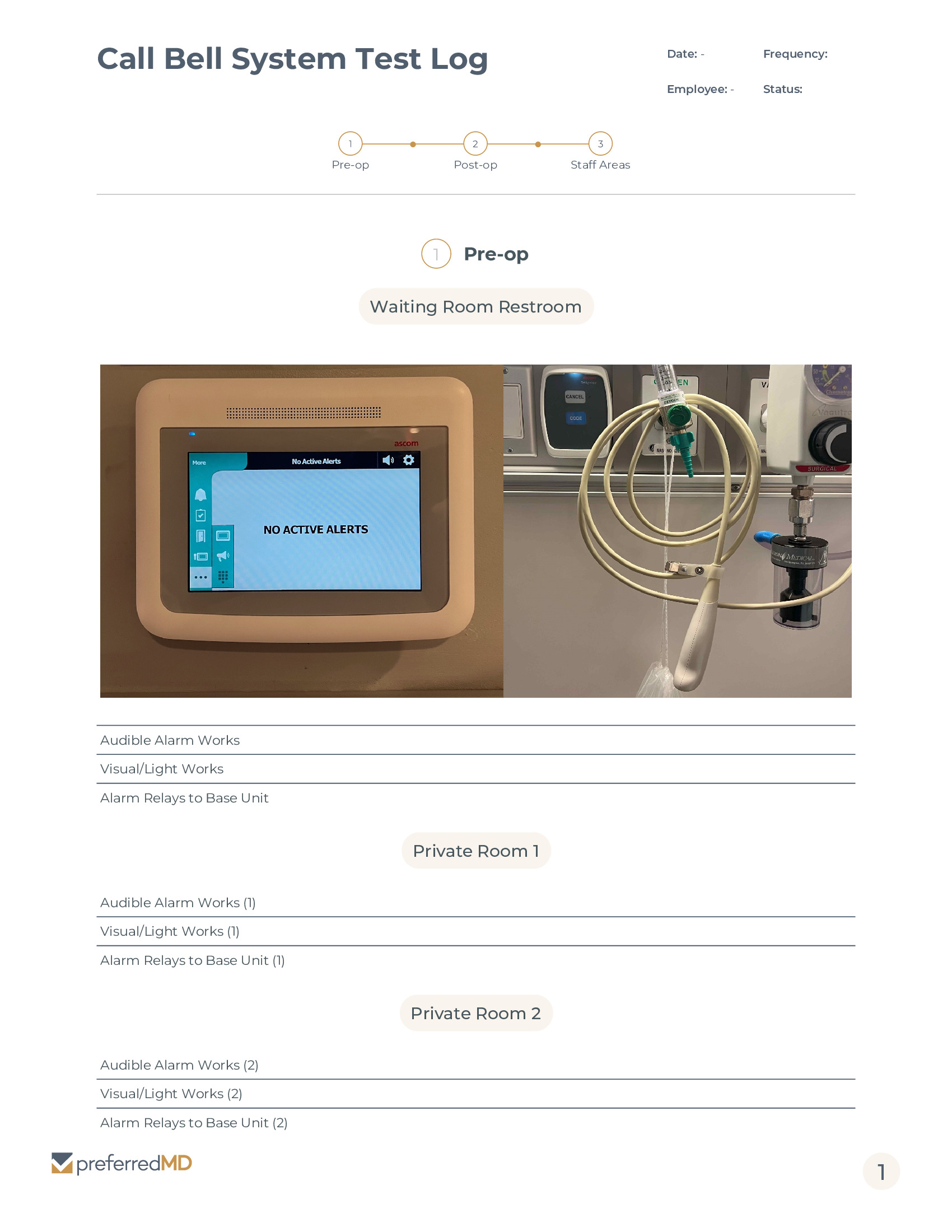 ASC Call Bell System Test Log template